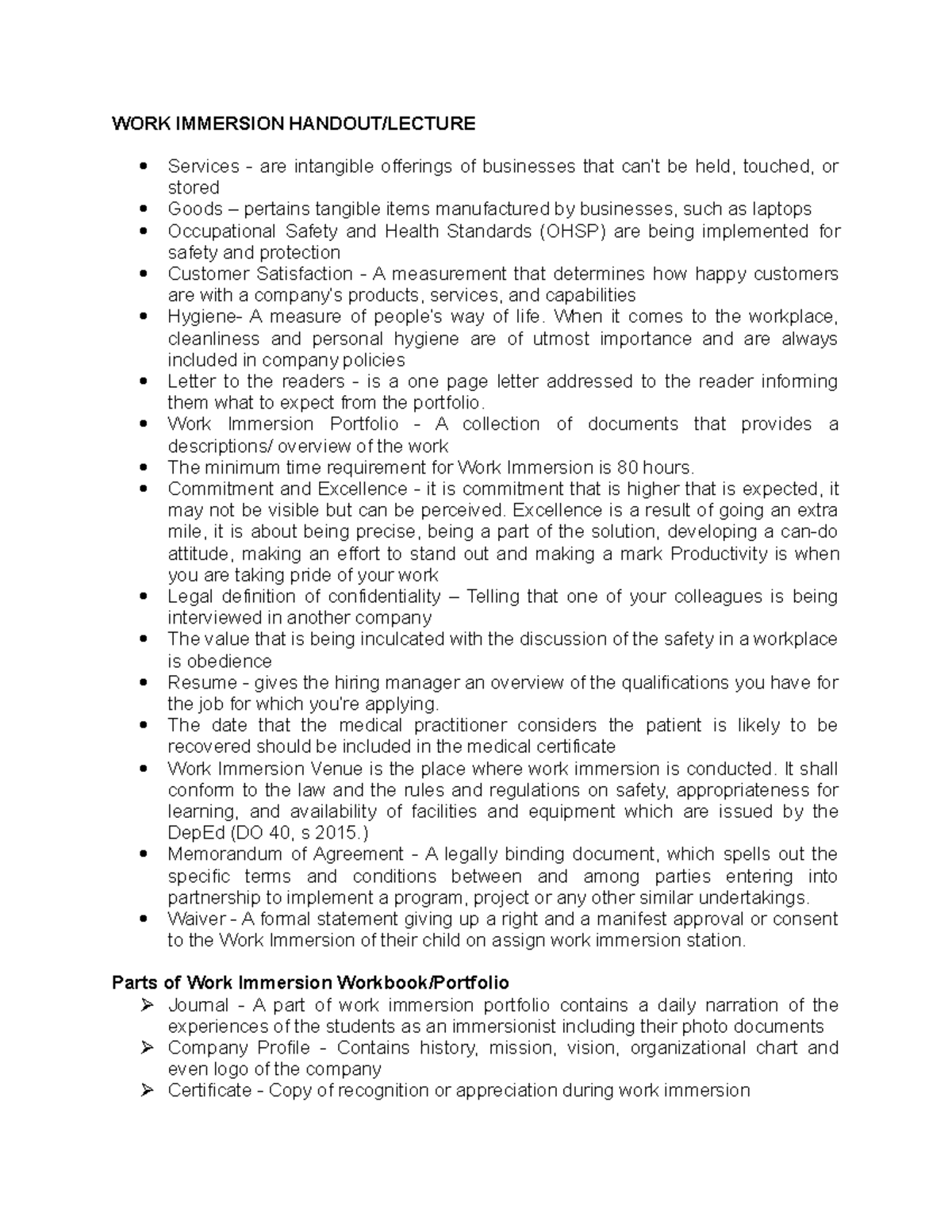 WORK Immersion Handout 2nd Quarter 1 - WORK IMMERSION HANDOUT/LECTURE ...