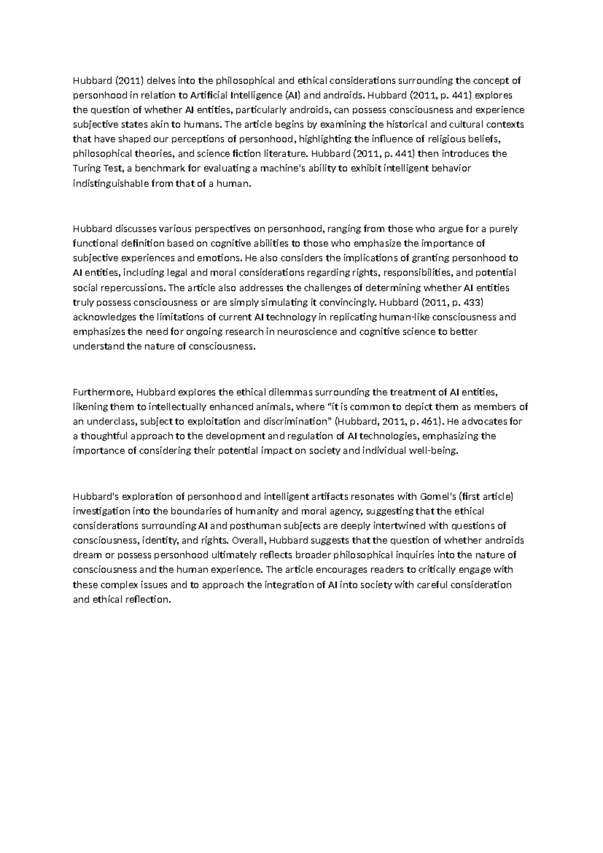 COE Draft Example - Hubbard (2011) delves into the philosophical and ...