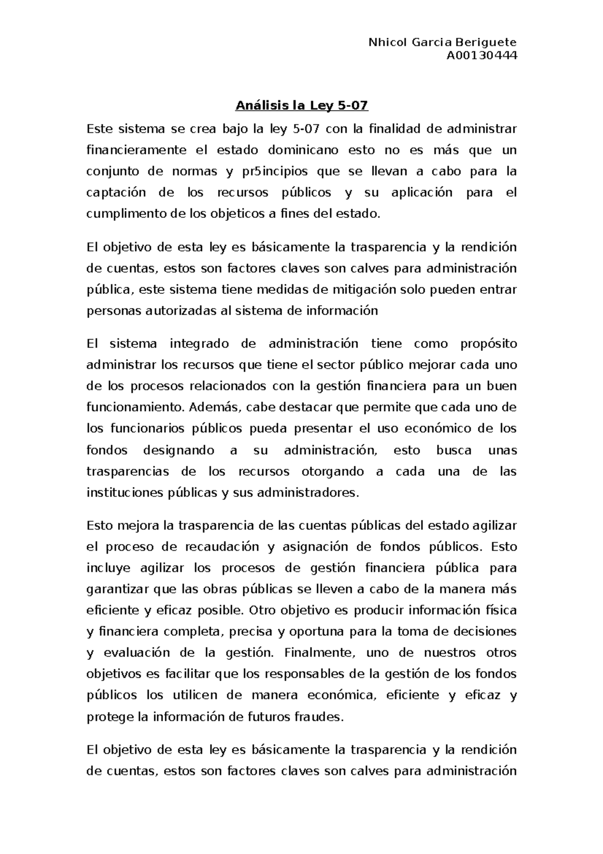 Análisis la Ley 5 - bhddhduyddudhcnd - Nhicol Garcia Beriguete A ...