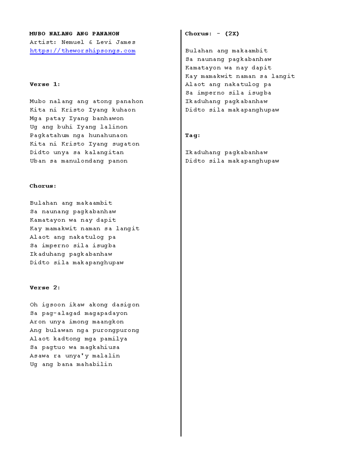 Mubo Nalang Ang Panahon Lyrics - MUBO NALANG ANG PANAHON Artist: Nemuel ...