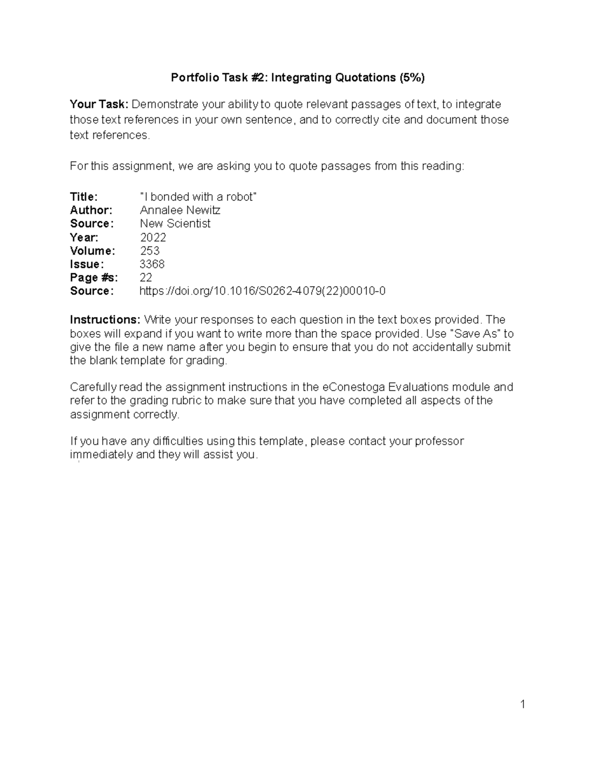 Integrating Quotations - For this assignment, we are asking you to ...