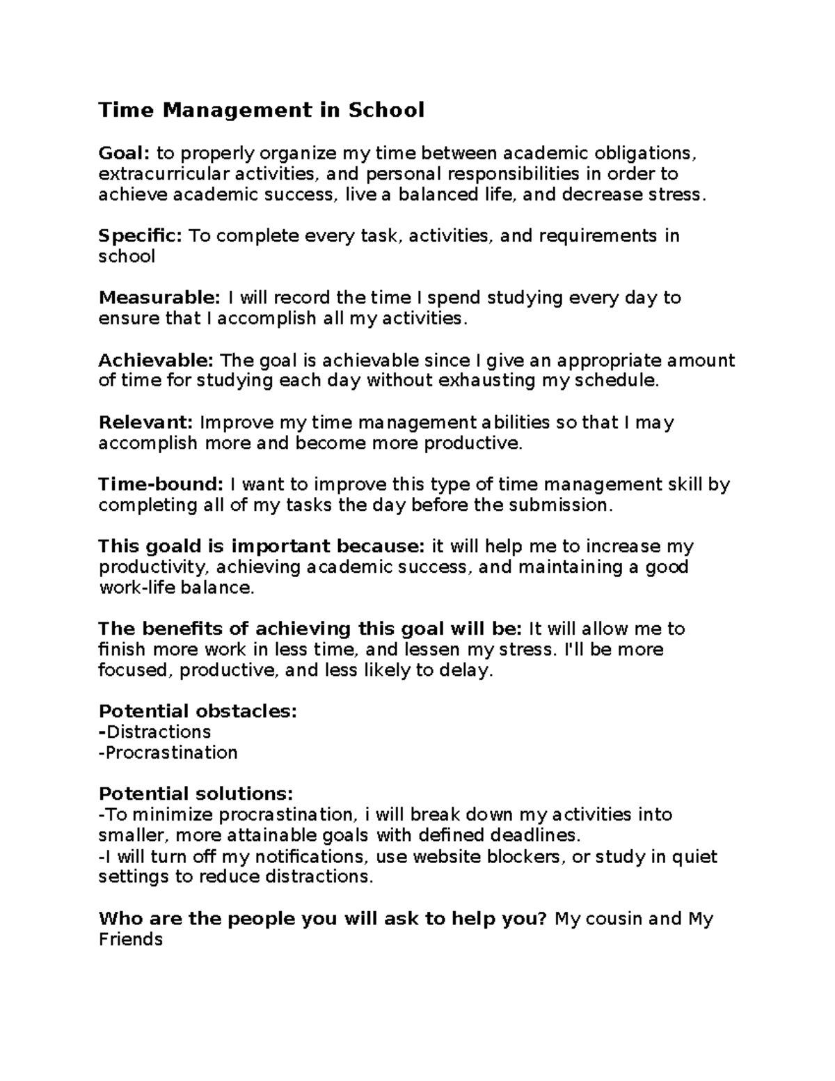 Document - Veritas - Time Management in School Goal: to properly ...