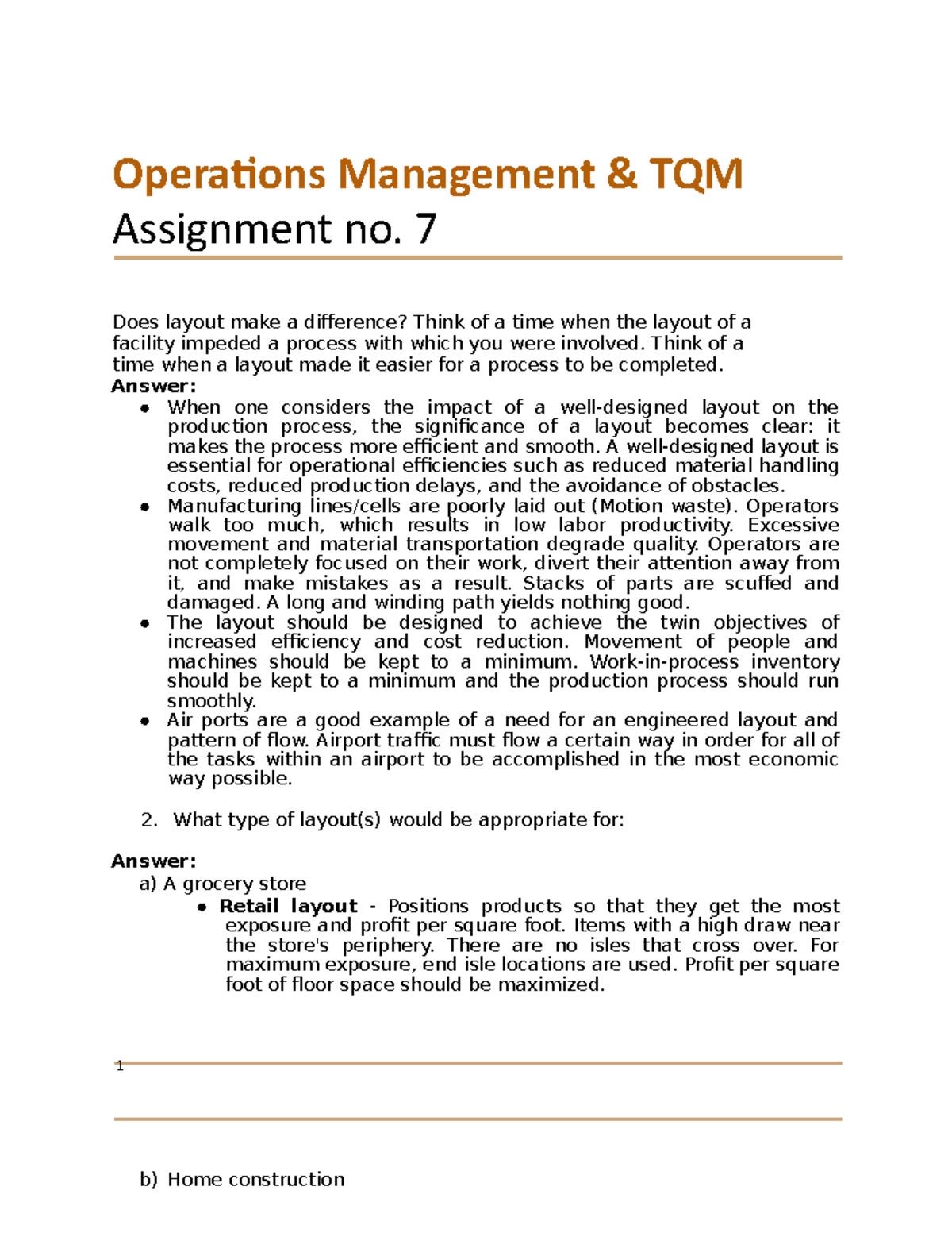Assignment 7- Opemantqm - Operations Management & TQM Assignment no. 7 ...