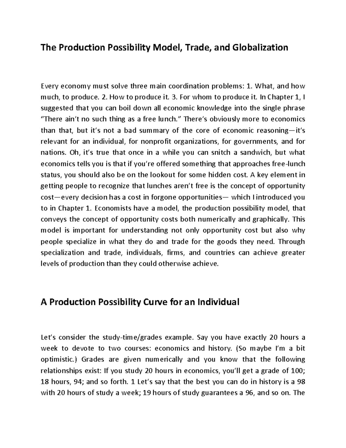 Business Economics 1-1 - The Production Possibility Model, Trade, and ...