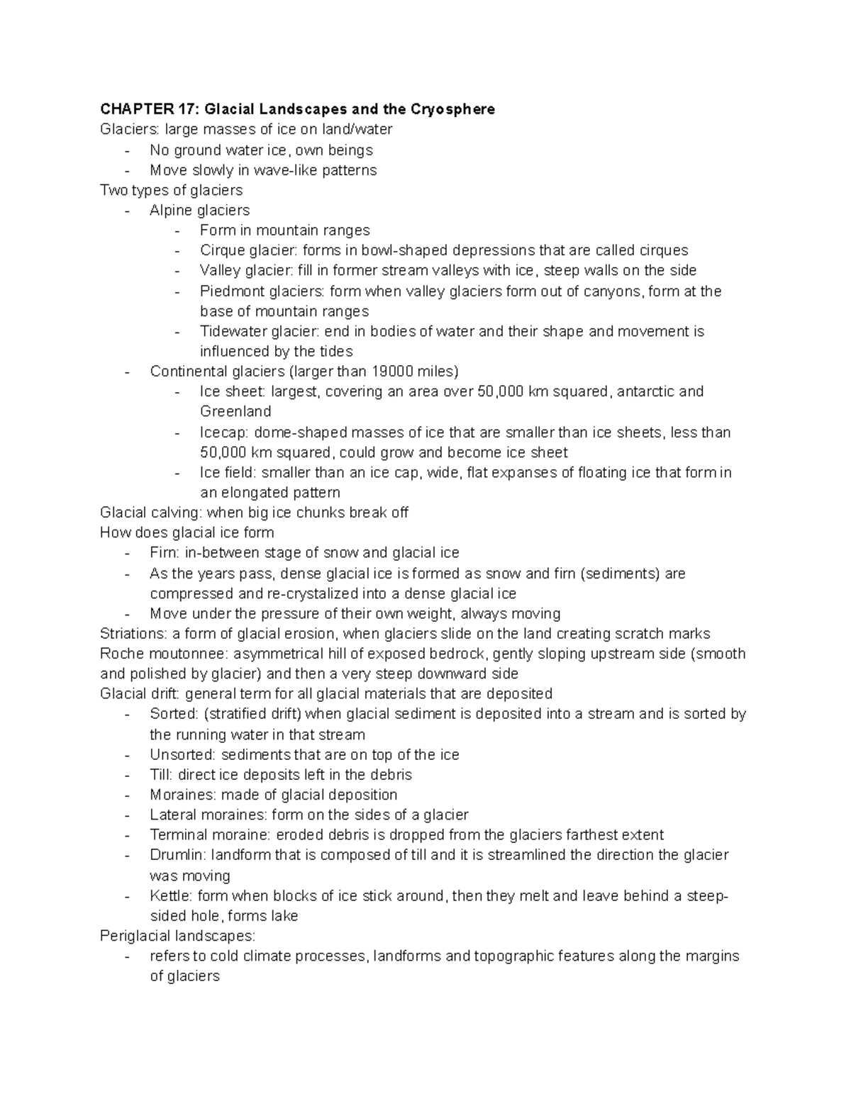Physical Geography Ch 17 Chapter 17 Glacial Landscapes And The Cryosphere Glaciers Large
