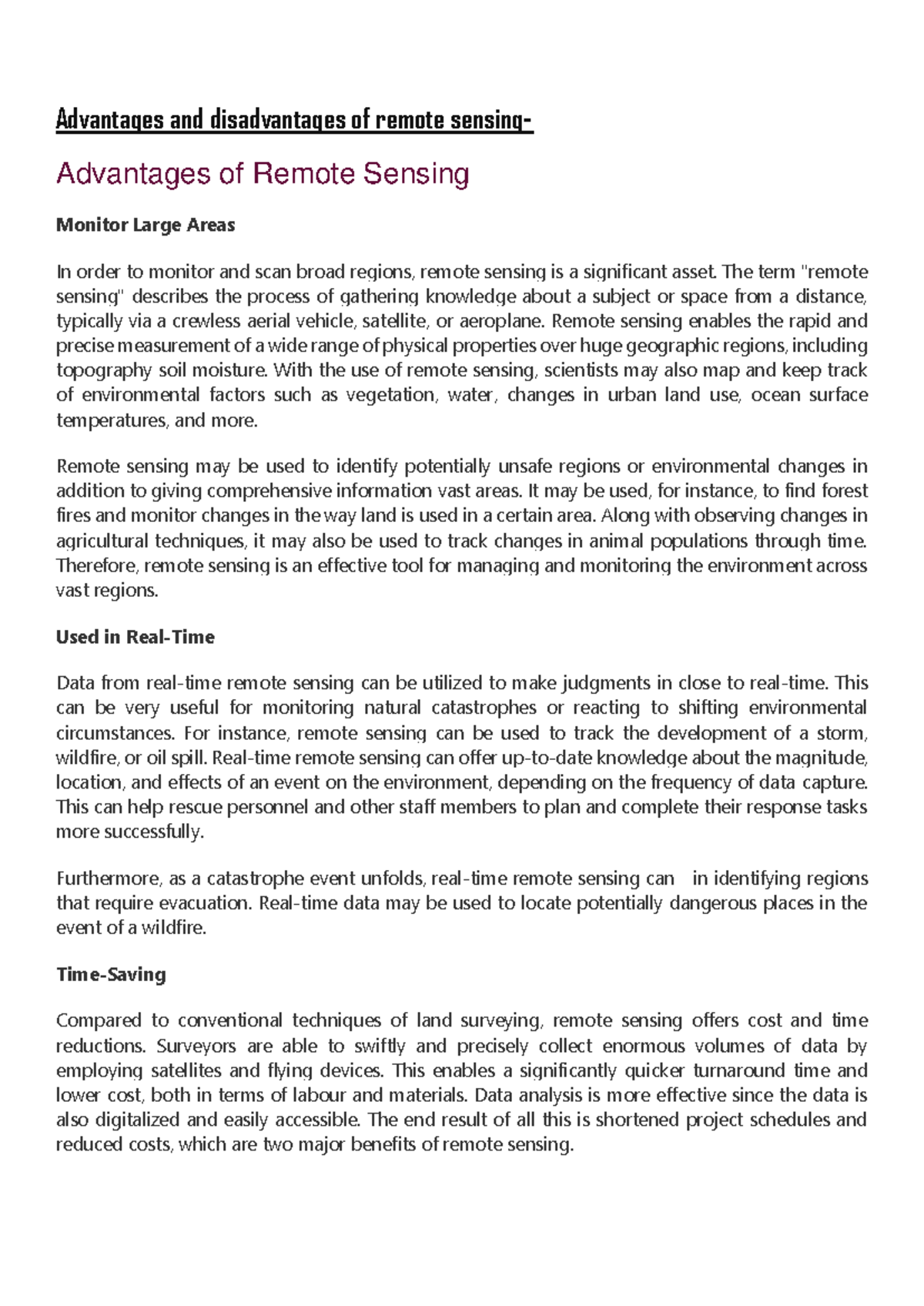 Advantages and disadvantages of remote sensing - Advantages and ...