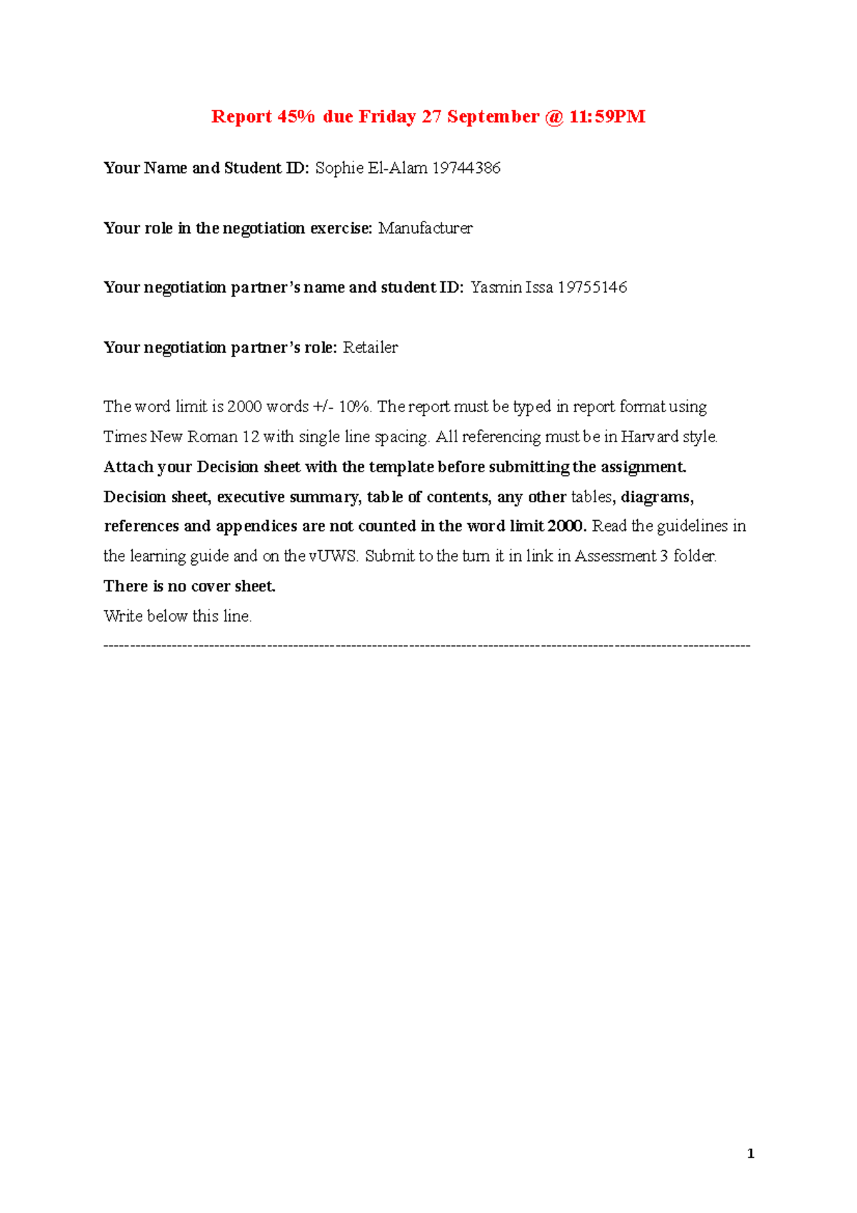 Report template for assignment - Report 45% due Friday 27 September ...