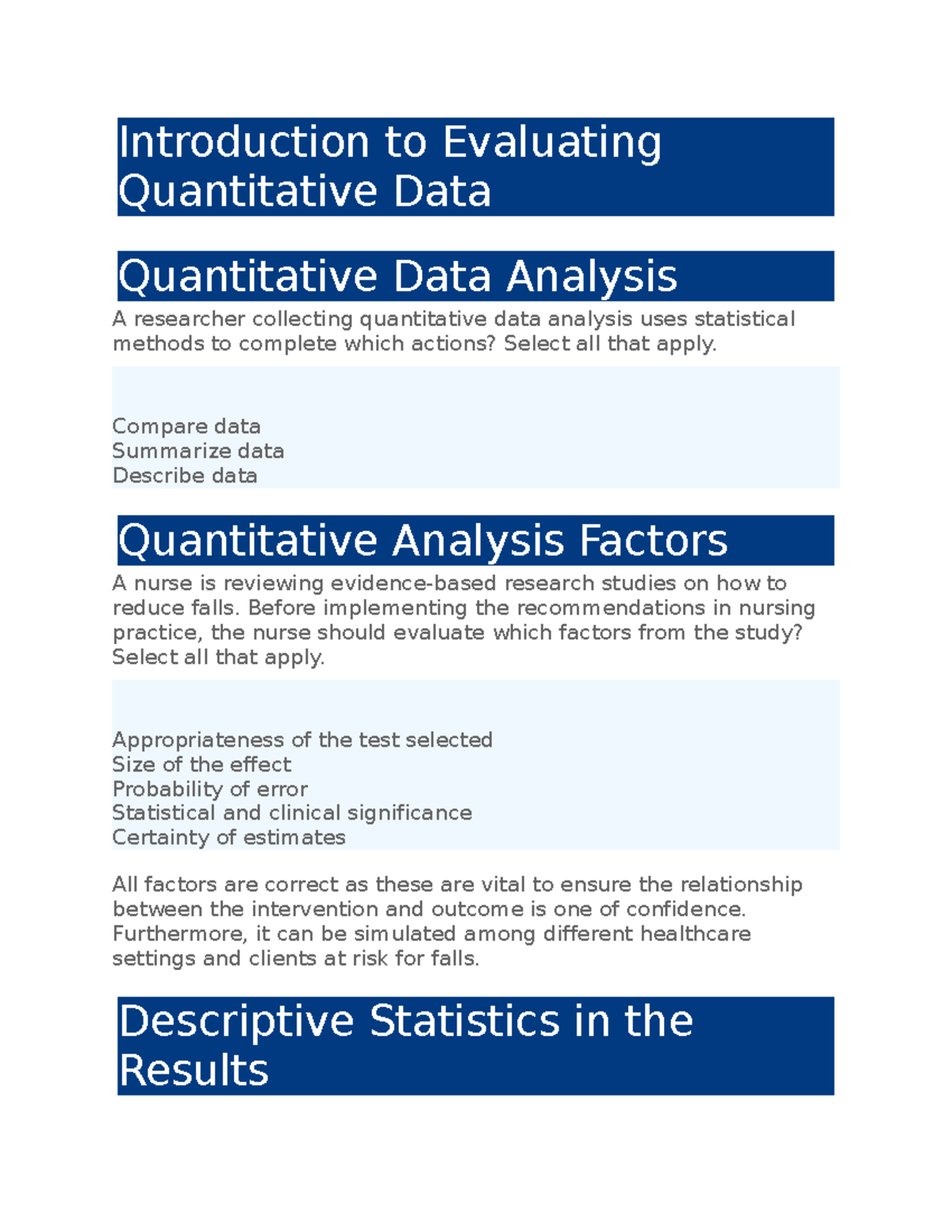 Edapt Week 6 Ebp Nr449 Introduction To Evaluating Quantitative Data Quantitative Data Analysis