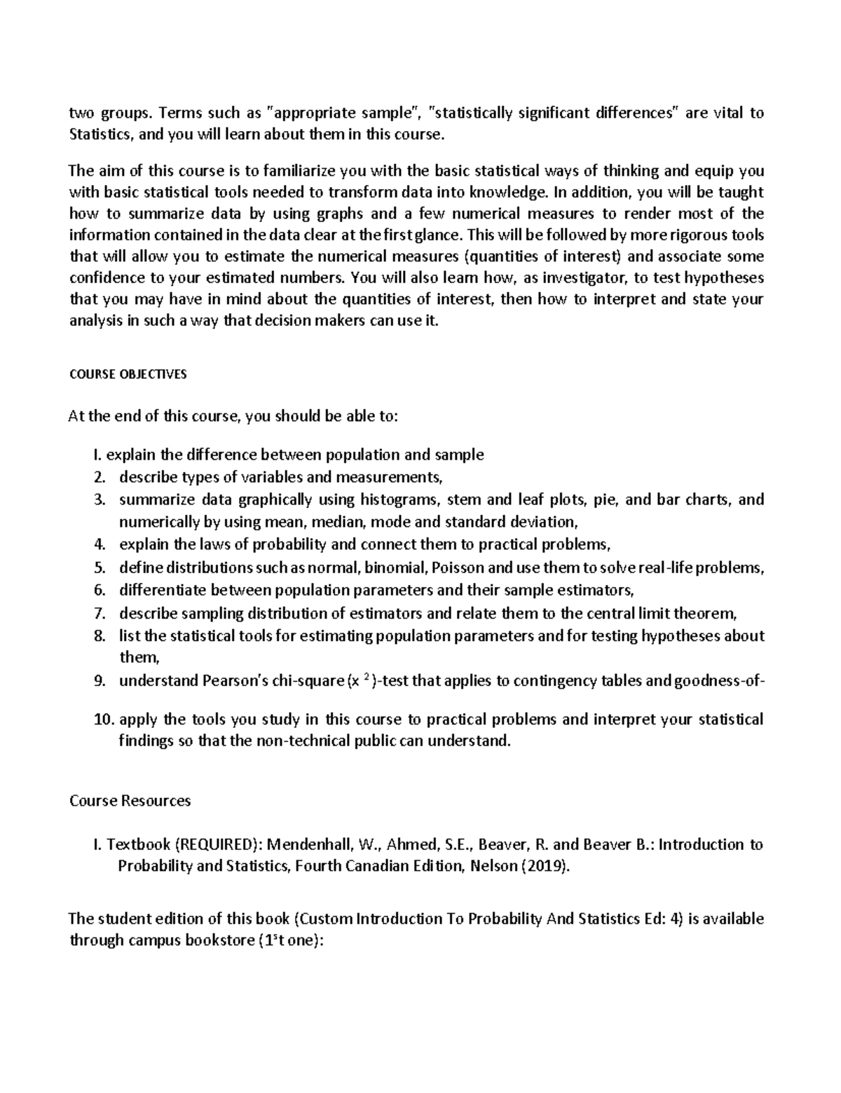 Stats course - two groups. Terms such as "appropriate sample ...