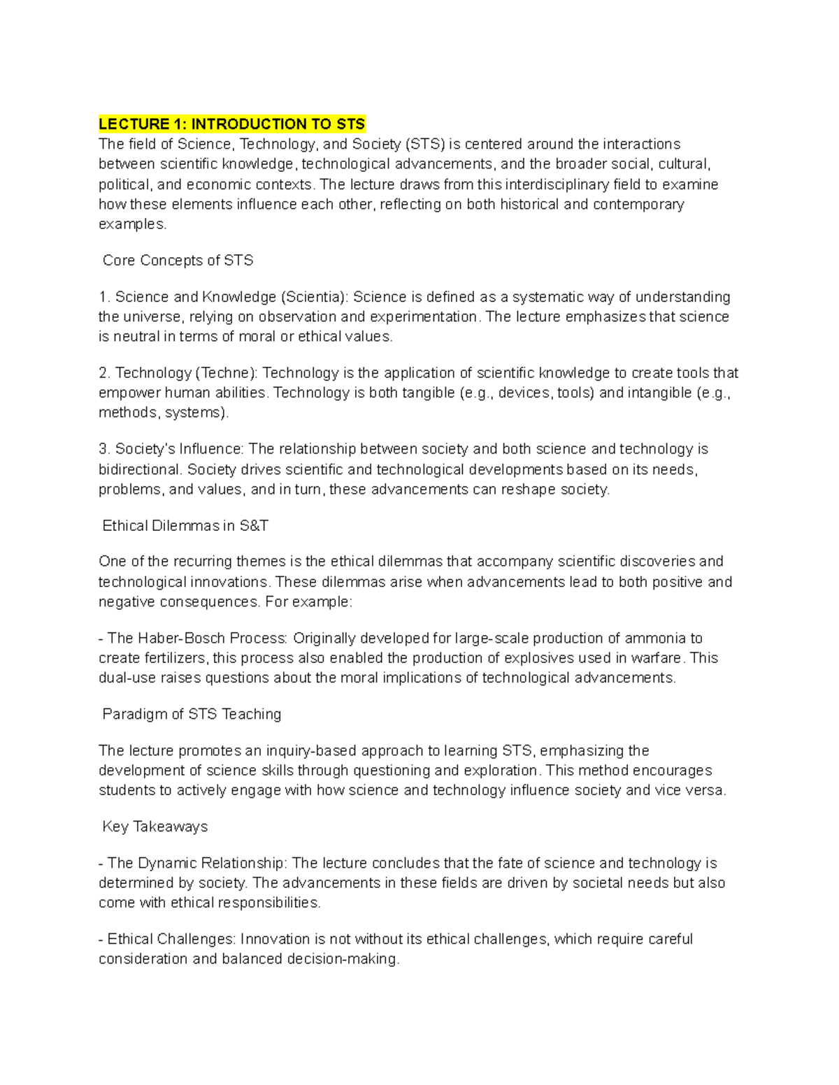 STS Notes - LECTURE 1: INTRODUCTION TO STS The field of Science ...