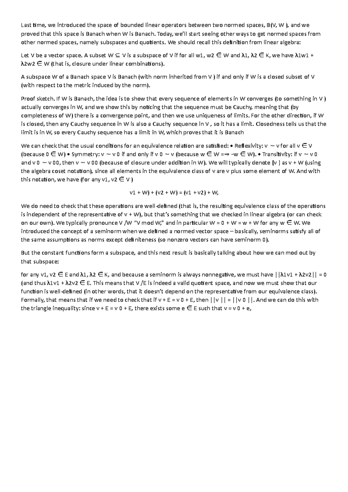 Lecture 2 Last Time We Introduced The Space Of Bounded Linear Operators Between Two Normed