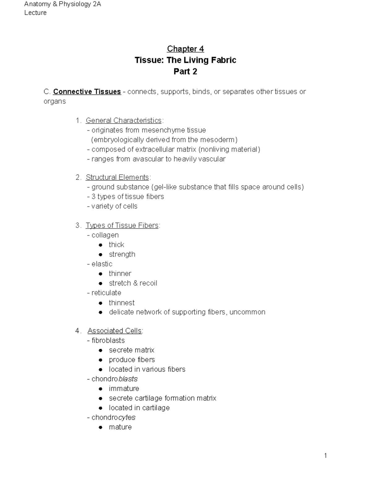 Ch. 4 Notes - Tissue pt. 2 - Lecture Chapter 4 Tissue: The Living ...