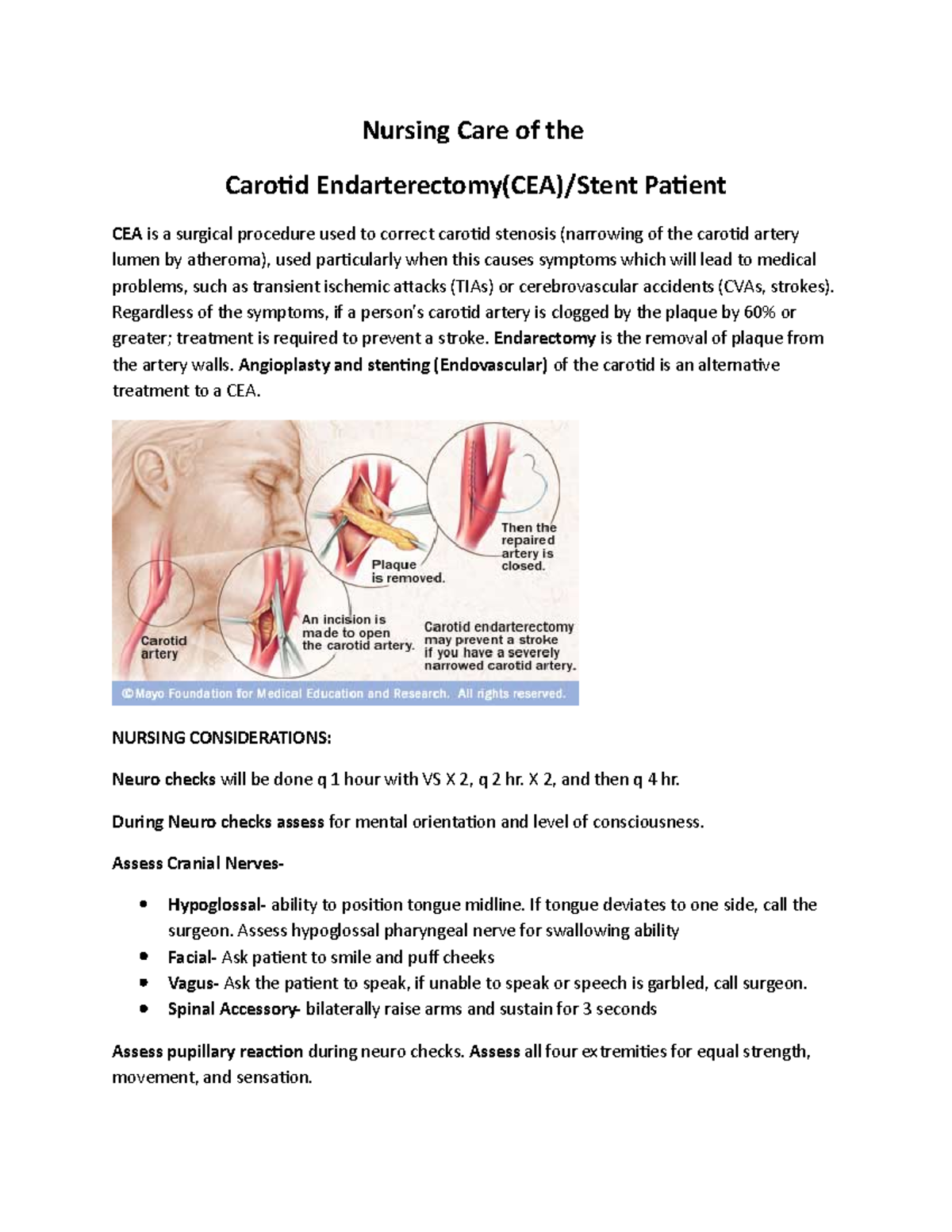 Nursing Care of the CEA - Nursing Care of the Carotid Endarterectomy ...