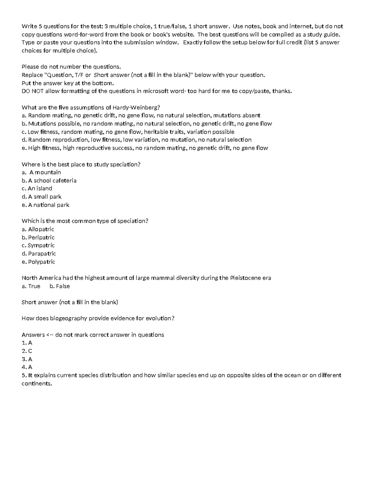 Practice questions - Write 5 questions for the test: 3 multiple choice ...