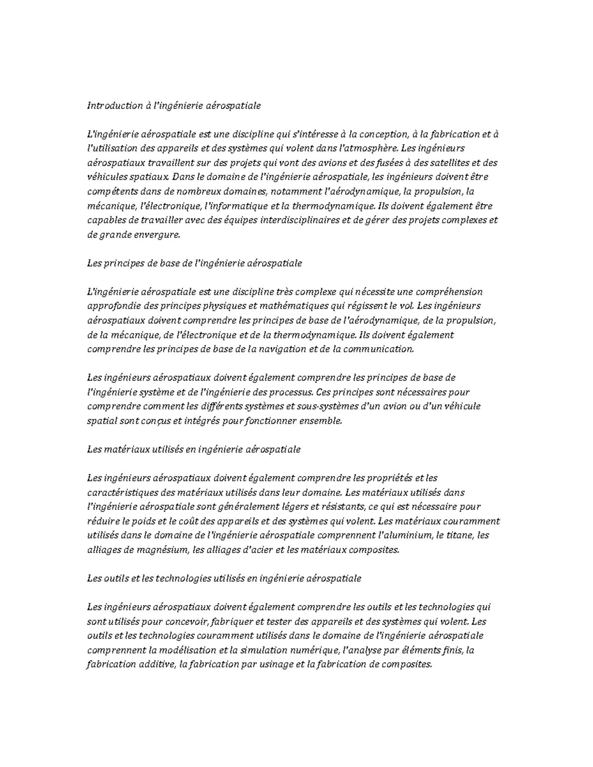 Aerospace Engineering Study Notes - Introduction à l'ingénierie ...