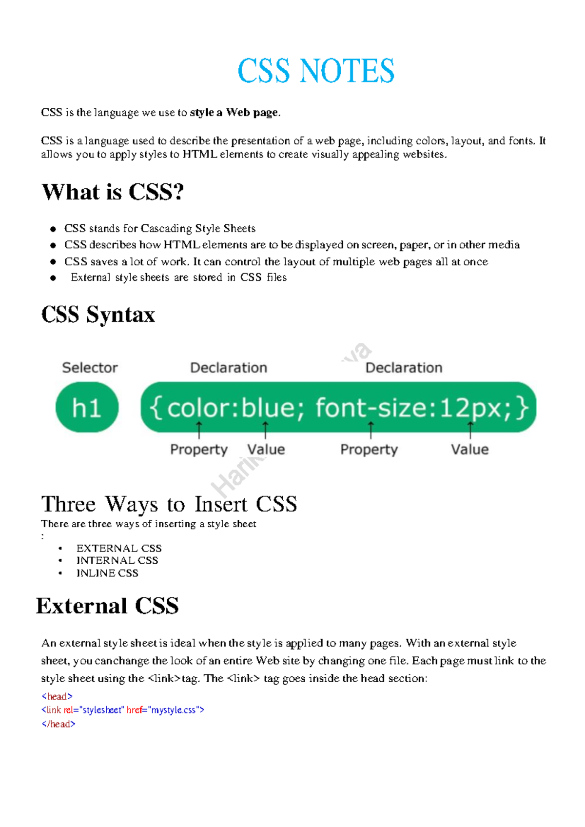 CSS Notes - CSS NOTES CSS is the language we use to style a Web page ...
