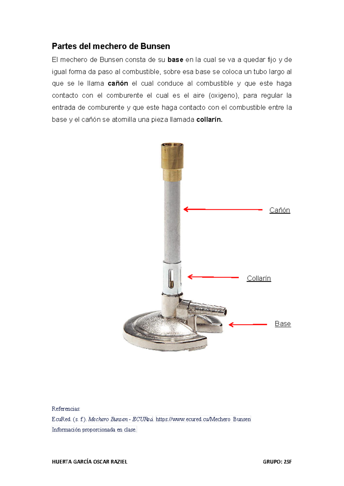Partes del mechero de Bunsen - HUERTA GARCÍA OSCAR RAZIEL GRUPO: 2SF ...