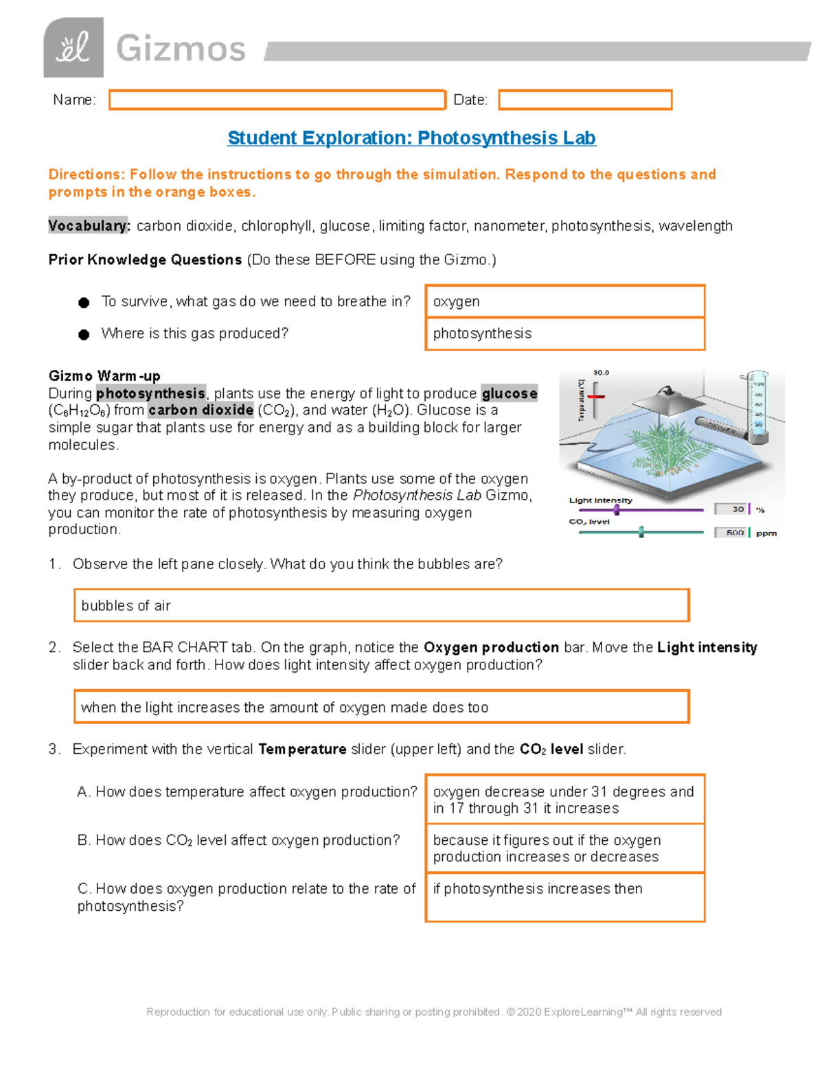 Adrianny Ramos - Copy of Photosynthesis Lab SE - Name: Date: Student ...