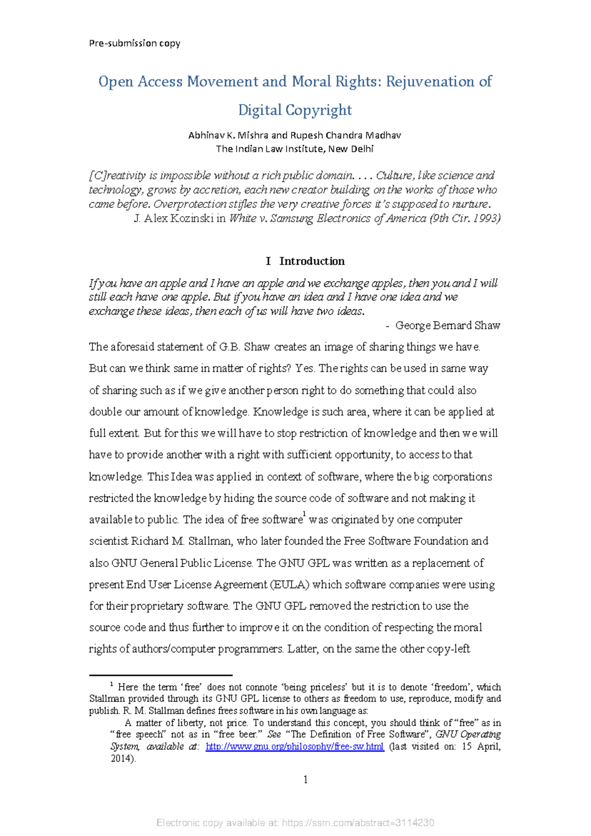 Open Access Movement - ipr - Open Access Movement and Moral Rights ...