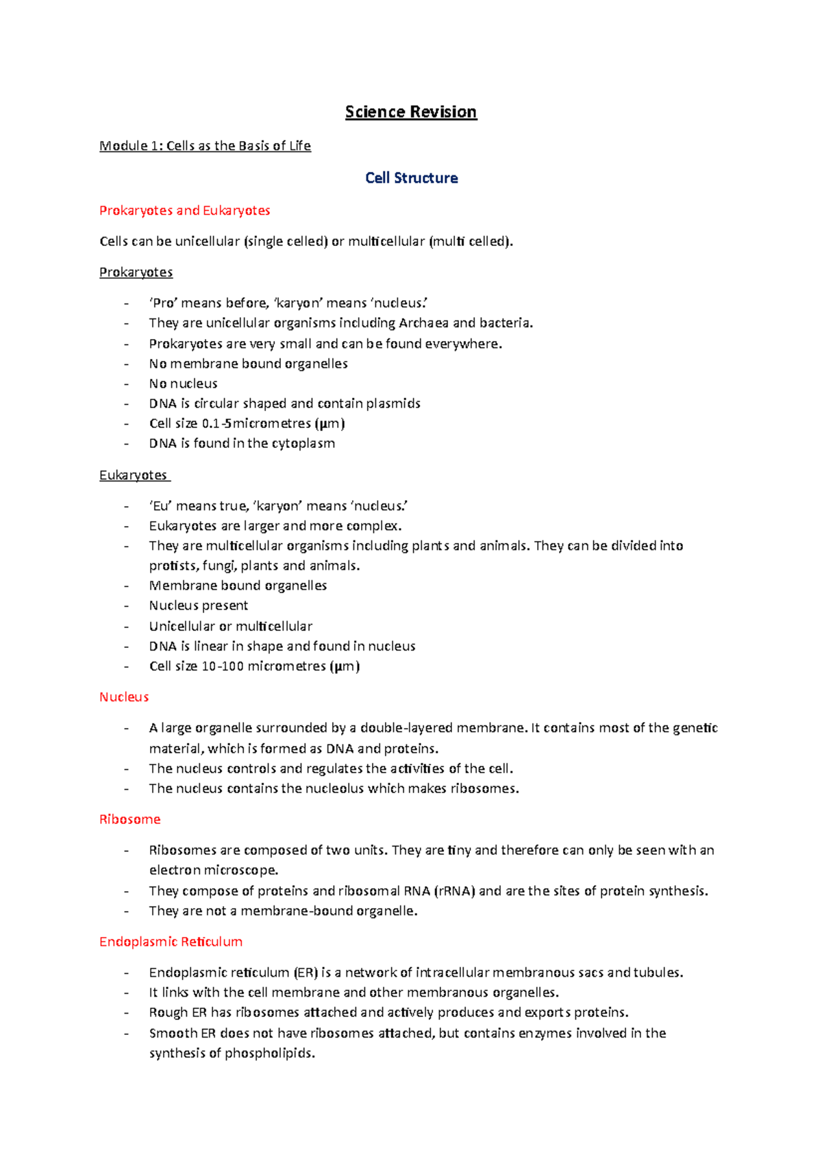 Science Revision - Prelium study notes on every topic for biology in ...