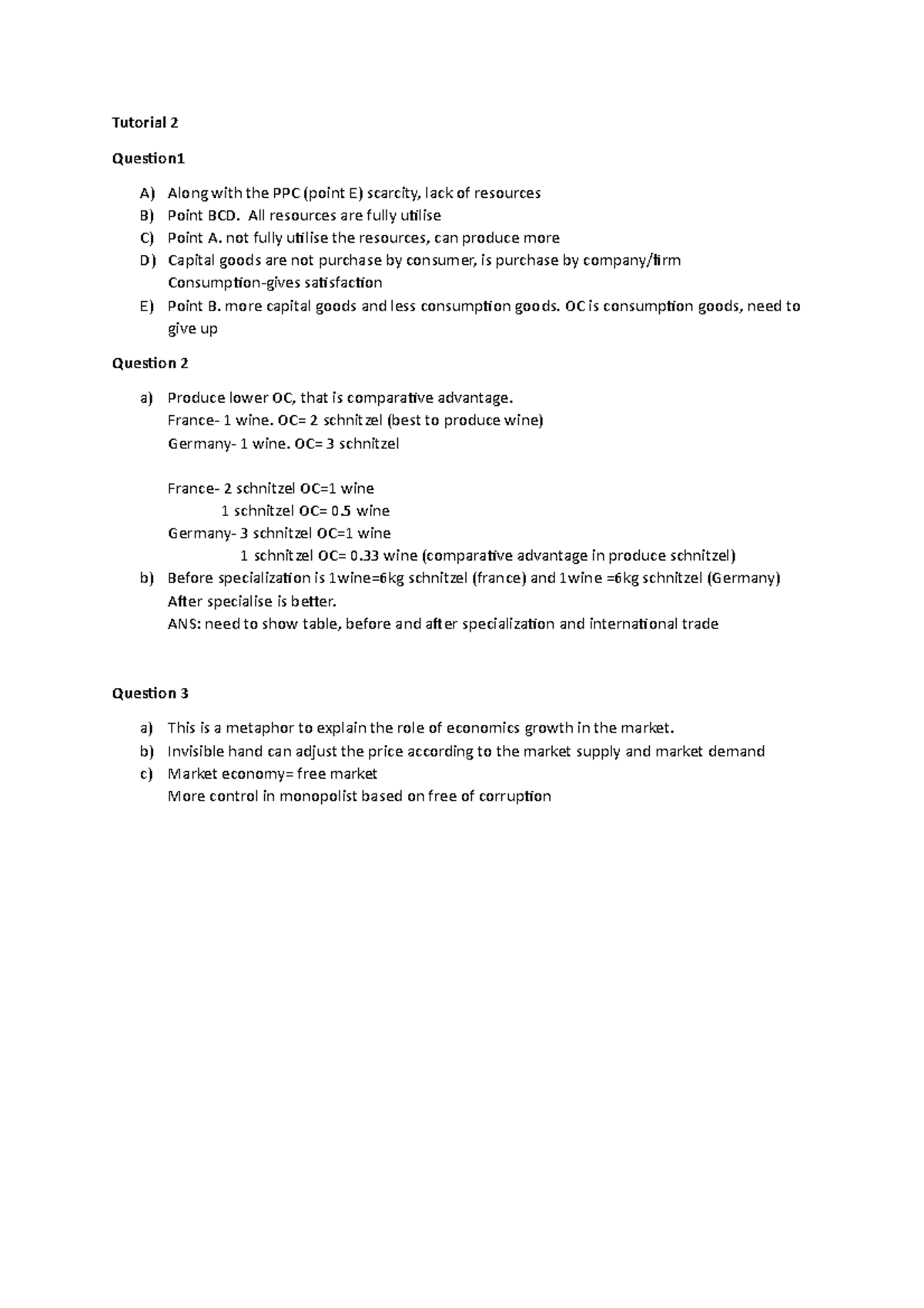 Econs tutorial 2 - Tutorial 2 Question1 A) B) C) D) Along with the PPC ...
