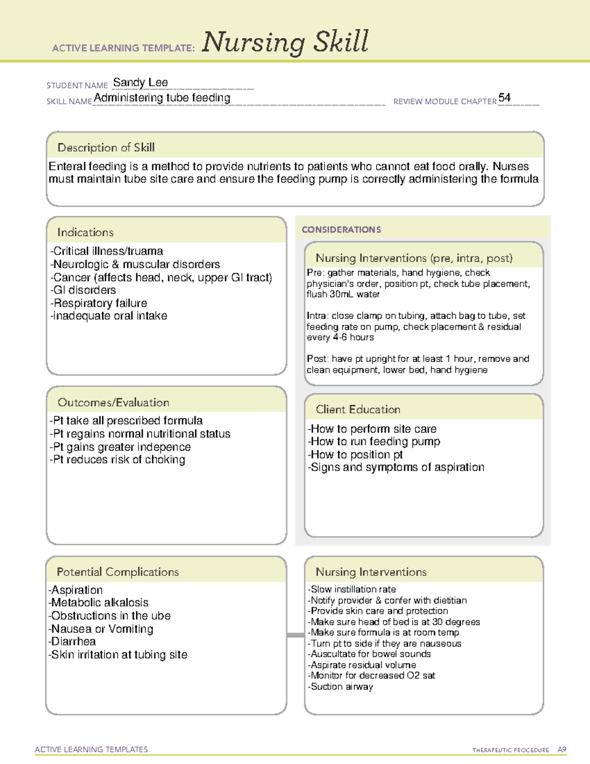 Tube Feeding ATI Template ACTIVE LEARNING TEMPLATES THERAPEUTIC
