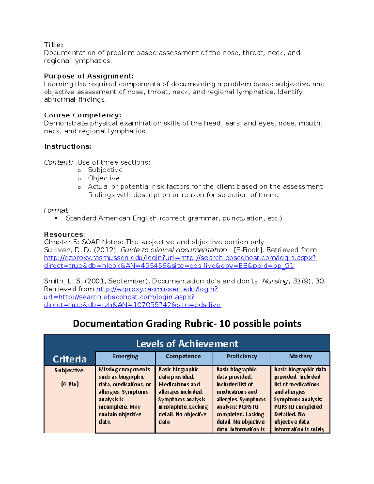 Nose, Mouth, Throat, and Neck Assignment - Title: Documentation of ...