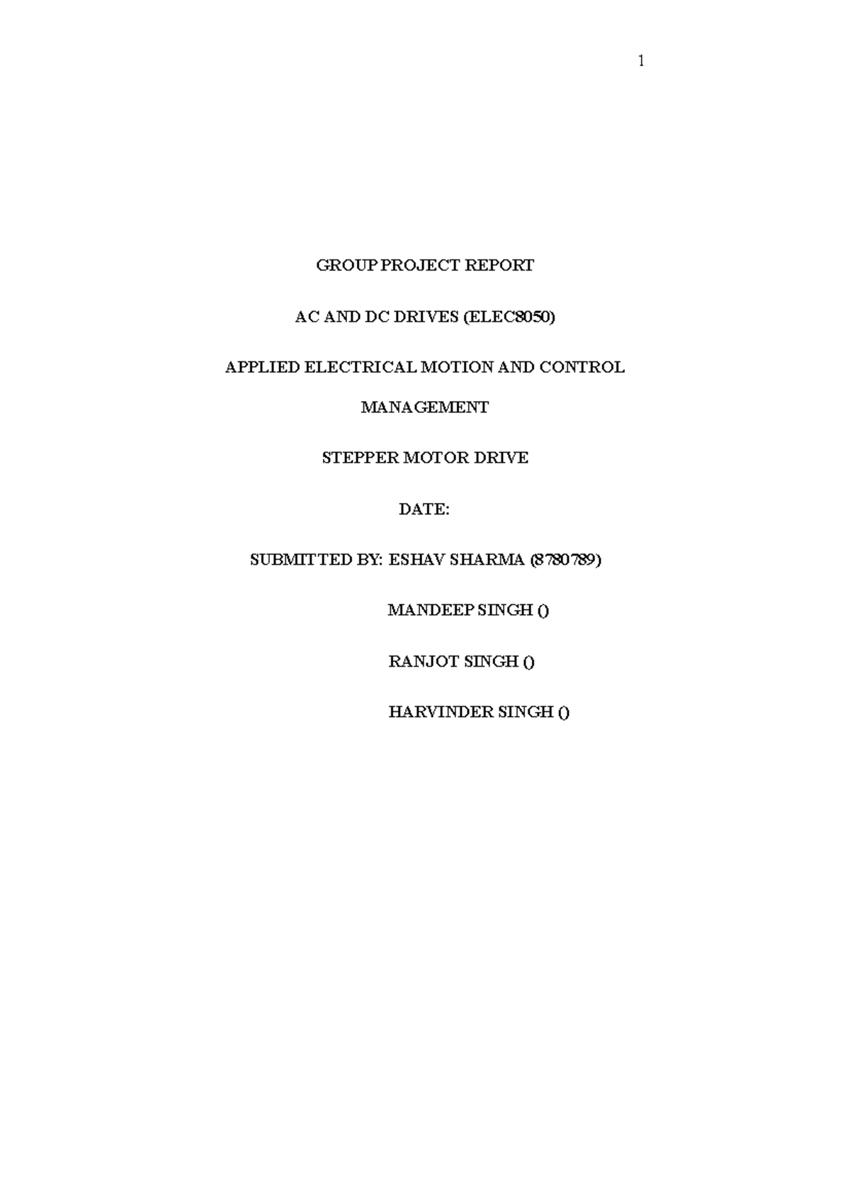 ACDC Group Project Report - GROUP PROJECT REPORT AC AND DC DRIVES ...