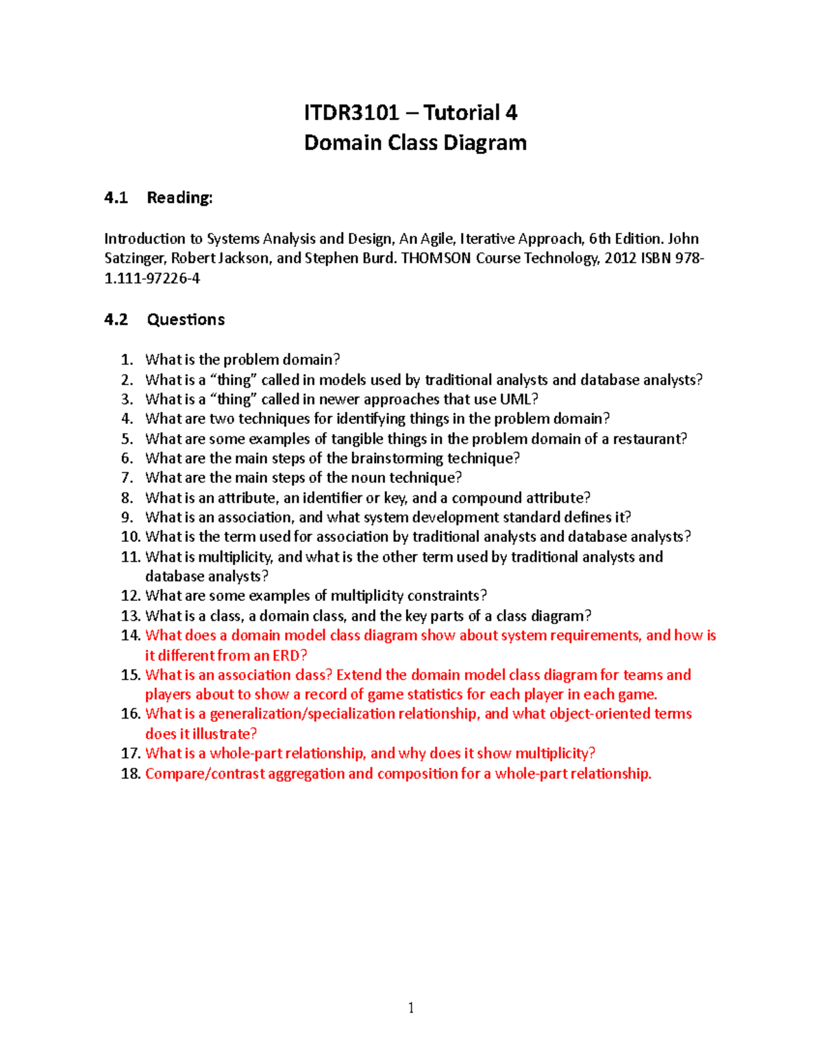 Tutorial 4 - Domain Class Diagram - System analysis and design - Ibri ...