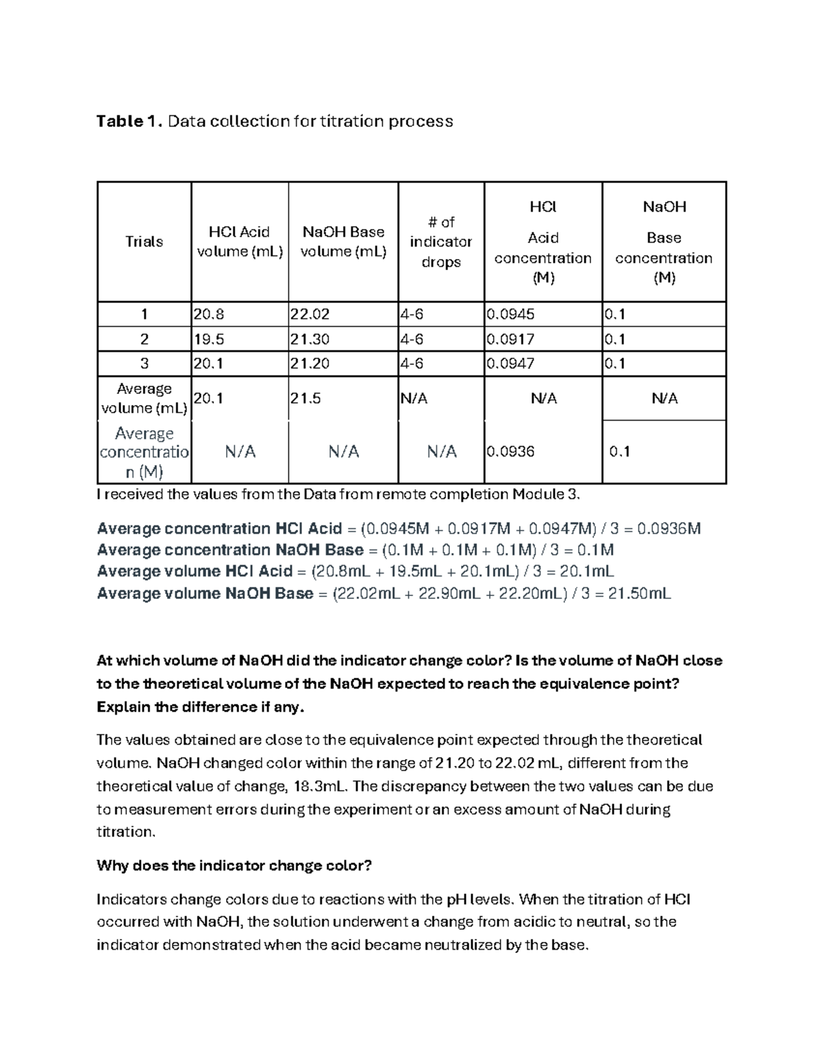 Module 3 postlab - hi this is fun - Table 1. Data collection for ...