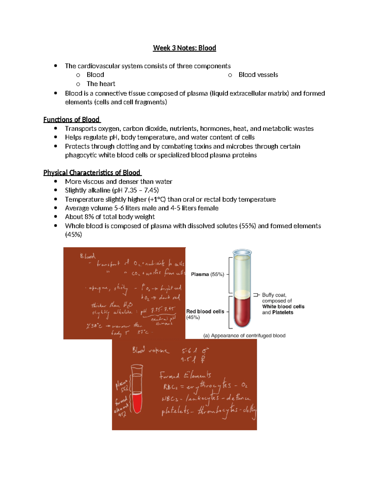 Week 3 Notes - HAP201 Week 3 - Week 3 Notes: Blood The cardiovascular ...