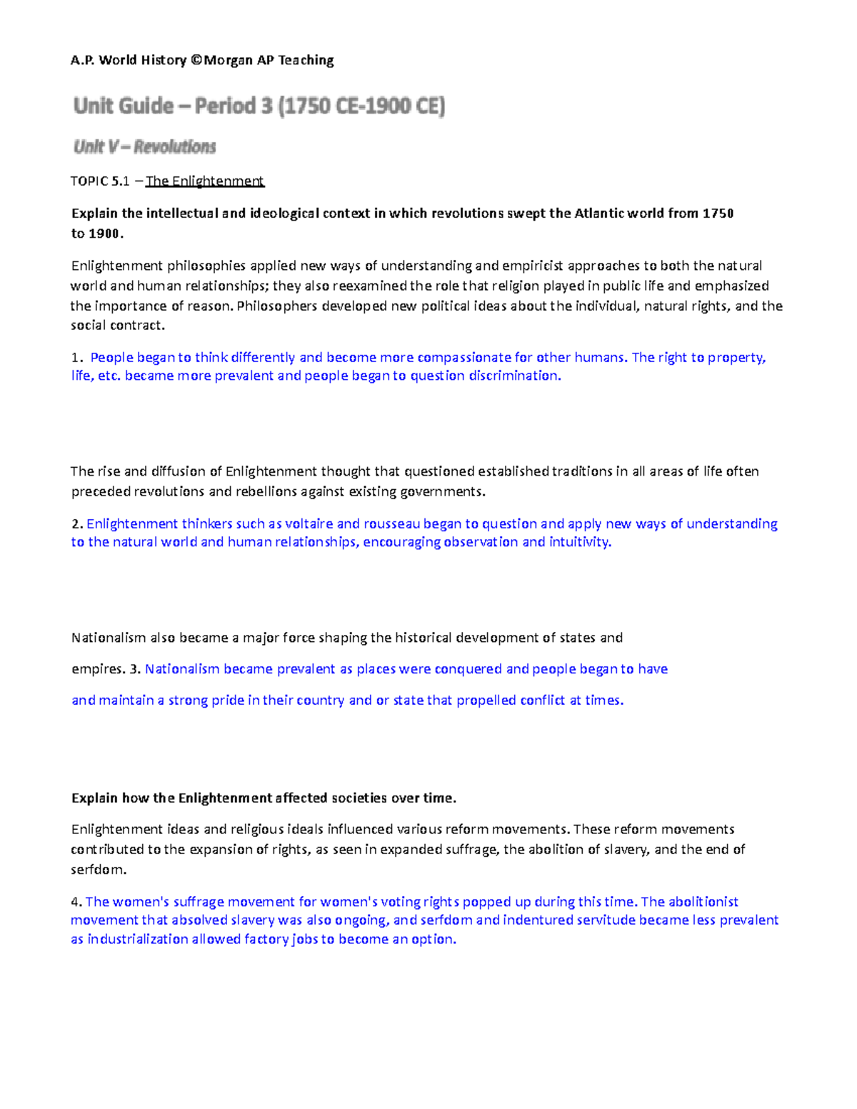 A.P. World History AP Teaching TOPIC 5.1 The Enlightenment Explain the ...