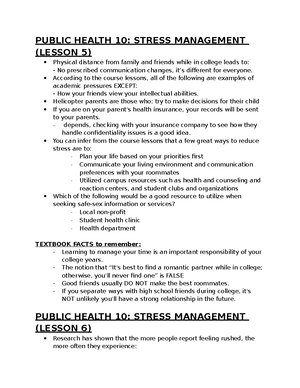 PH 10 (Lessons 3 & 4) - Lecture notes 3-4 - PUBLIC HEALTH 10: STRESS ...