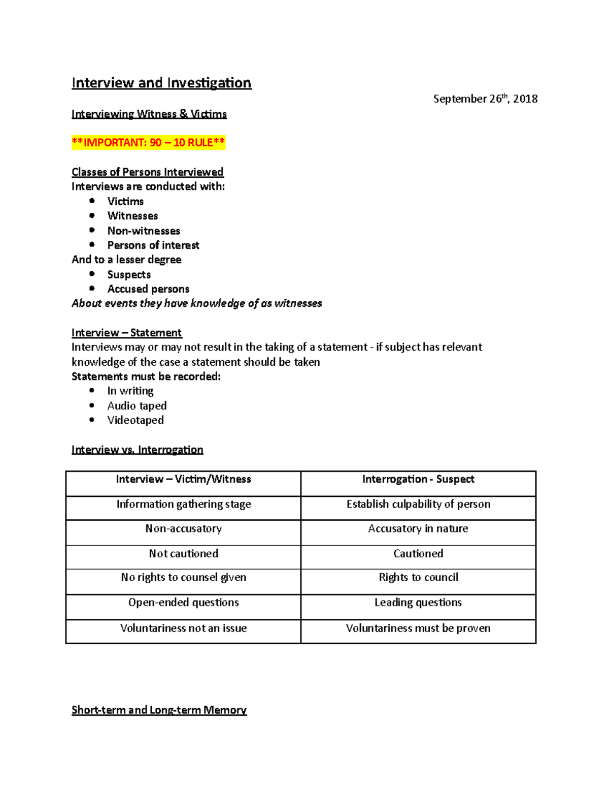 Interview and Investigation W4 - Interview and Investigation September ...