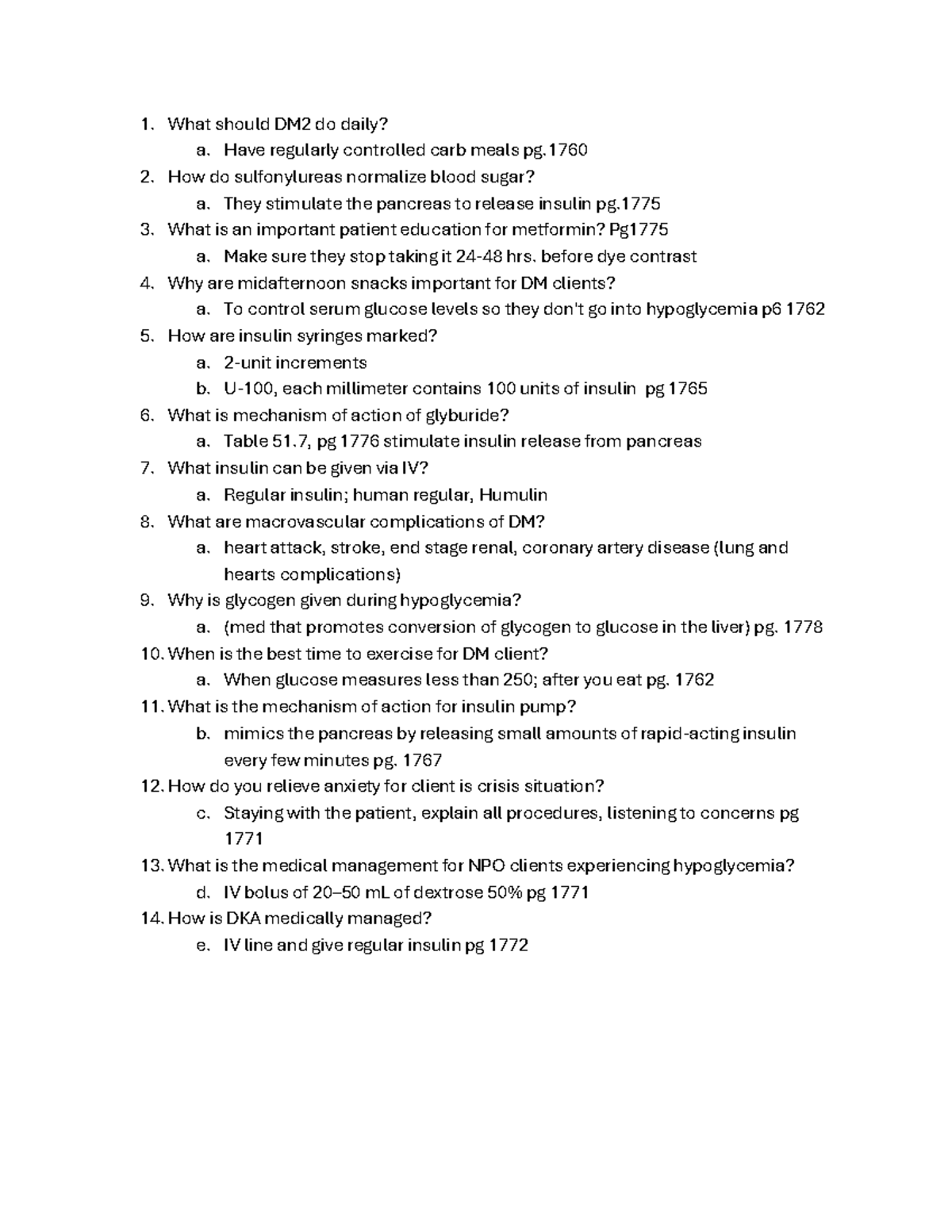 Diabetes- In Class Review Questions - What should DM2 do daily? a. Have ...