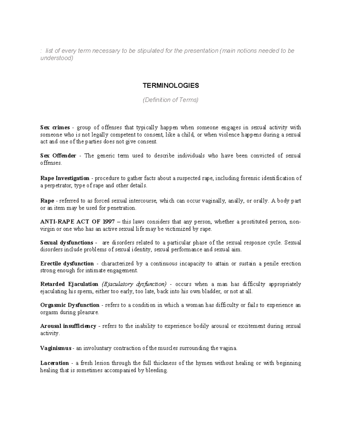 Terminologies - Summary Bachelor of Science in Social Work - : list of ...