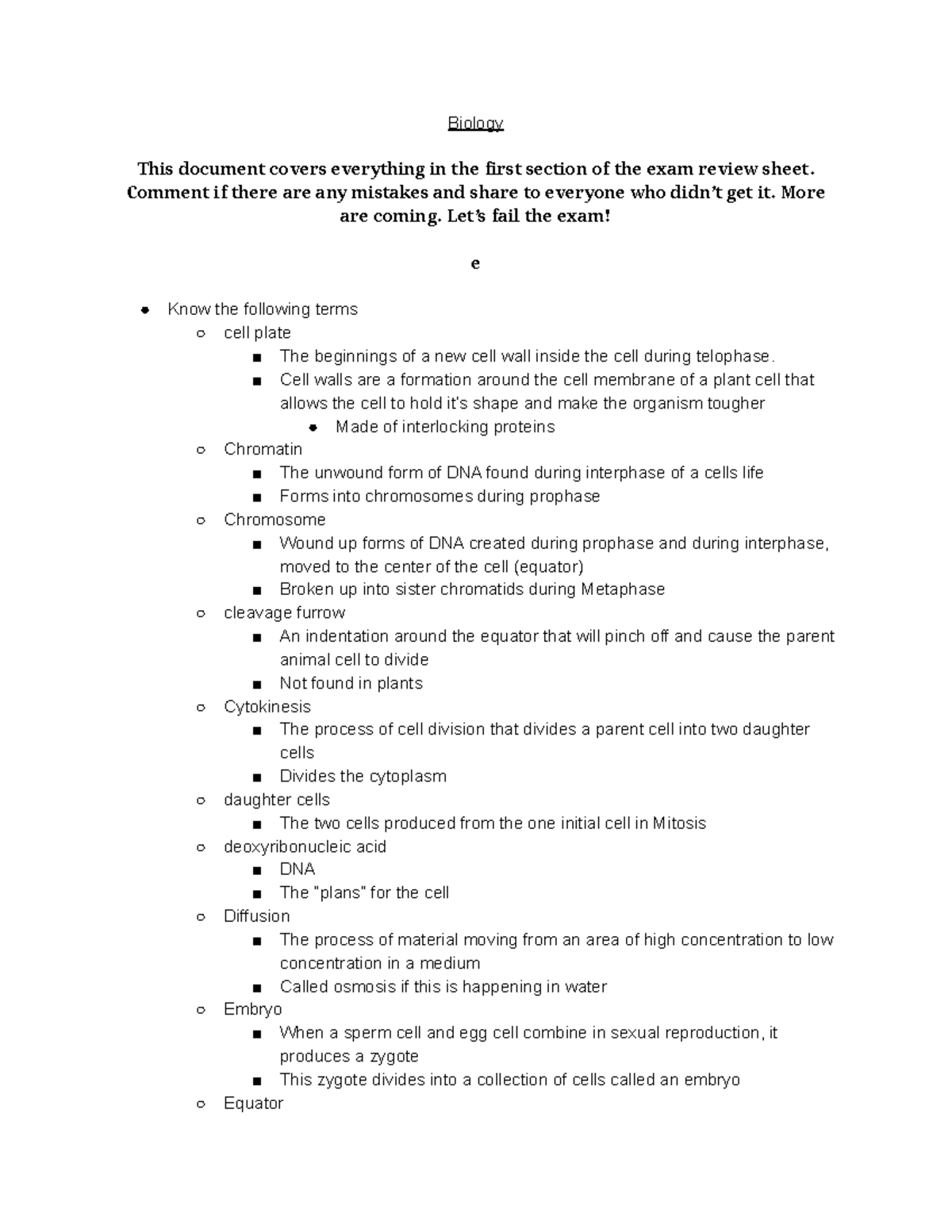 Biology - notes based on lecture material from class - Biology This ...