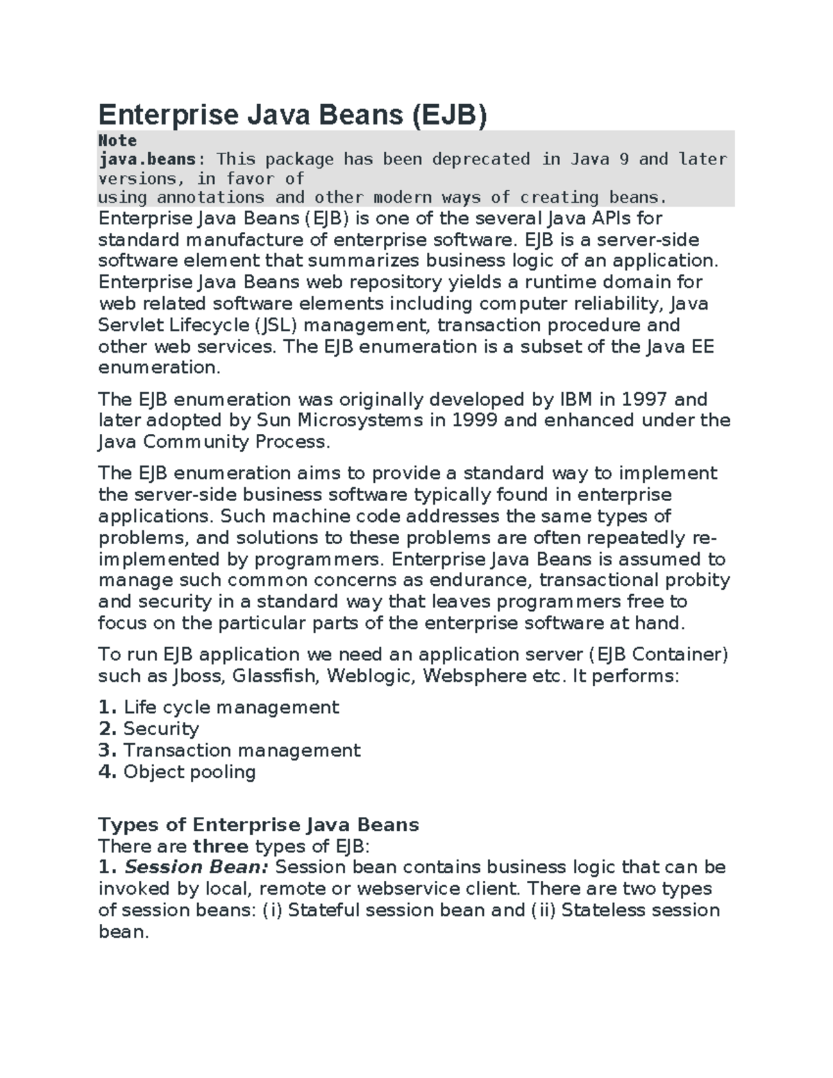 Enterprise Java Beans - jbrgbiewubiureiug - Enterprise Java Beans (EJB) Note java: This package ...