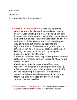 2-2 Assignment - Copy - 2-2 Module Two Assignment CJ 205: Policing in ...