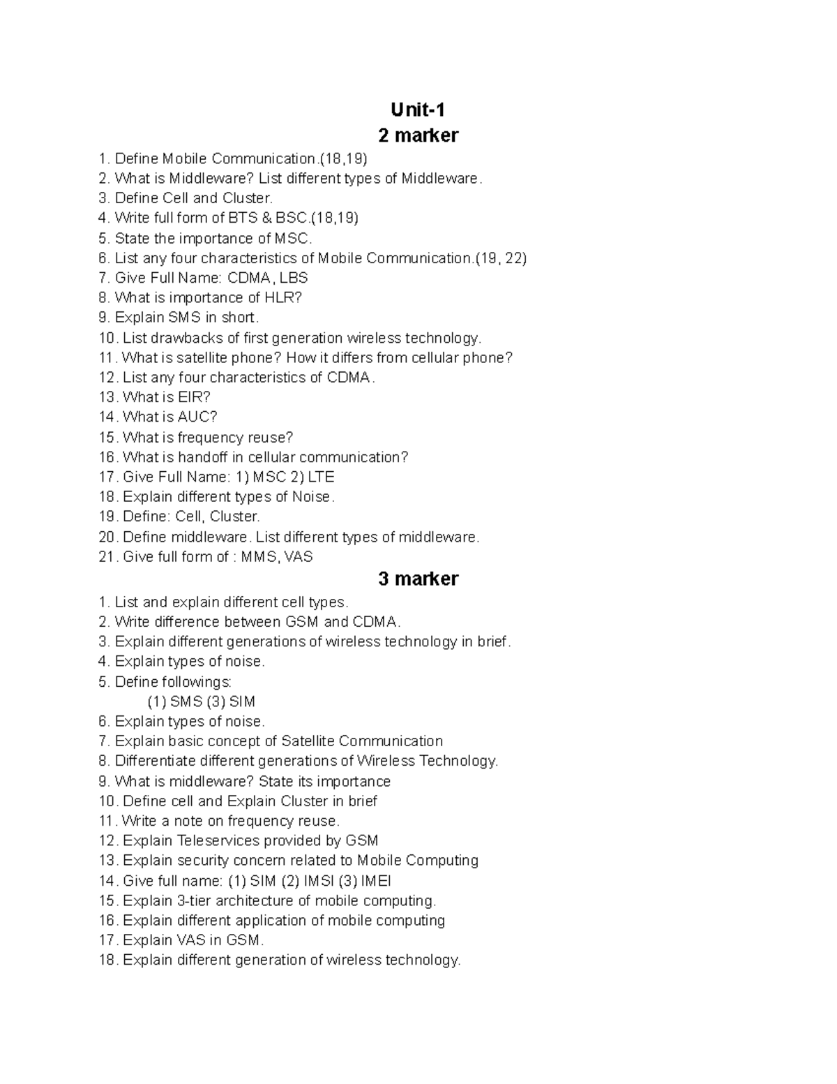 MCAD Sorted Q&A - Unit- 2 marker 1. Define Mobile Communication.(18,19) 2. What is Middleware ...