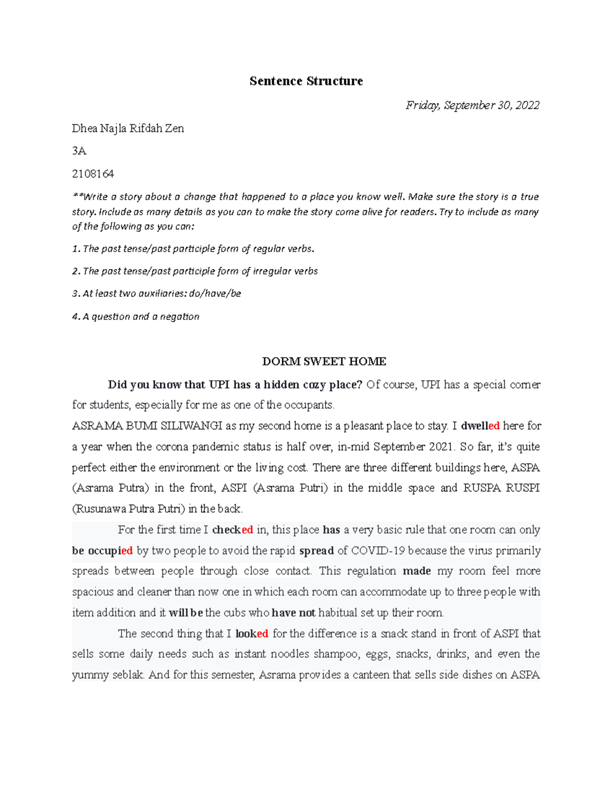 Homework 3 Dhea Najla Rifdah Zen 3A SS - Sentence Structure Friday ...