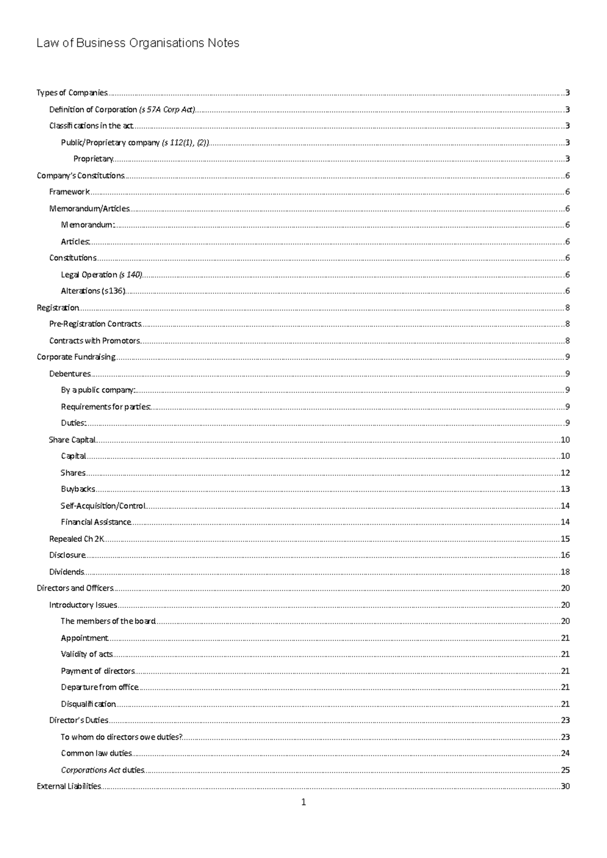 LOBO-notes - Law of Business Organisations LAW302 - UOW Notes - Types ...