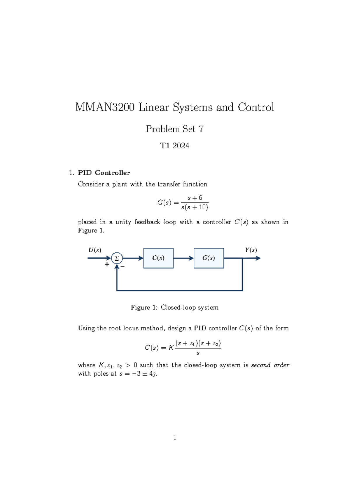 MMAN3200 2024 Problem set 7 - MMAN3200 Linear Systems and Control ...