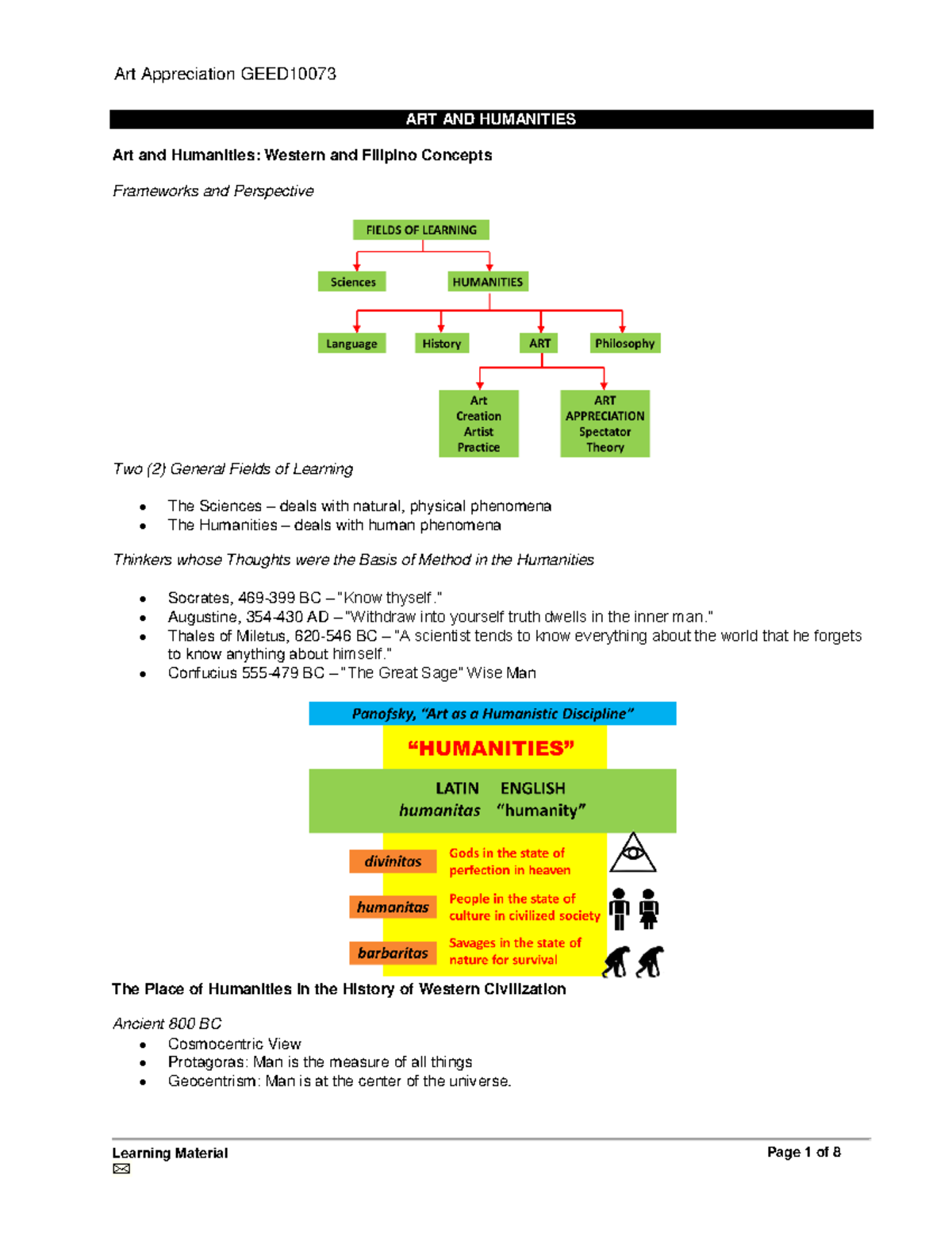 Lesson 1 - Arts and Humanities - Learning Material Page 1 of 8 ART AND ...