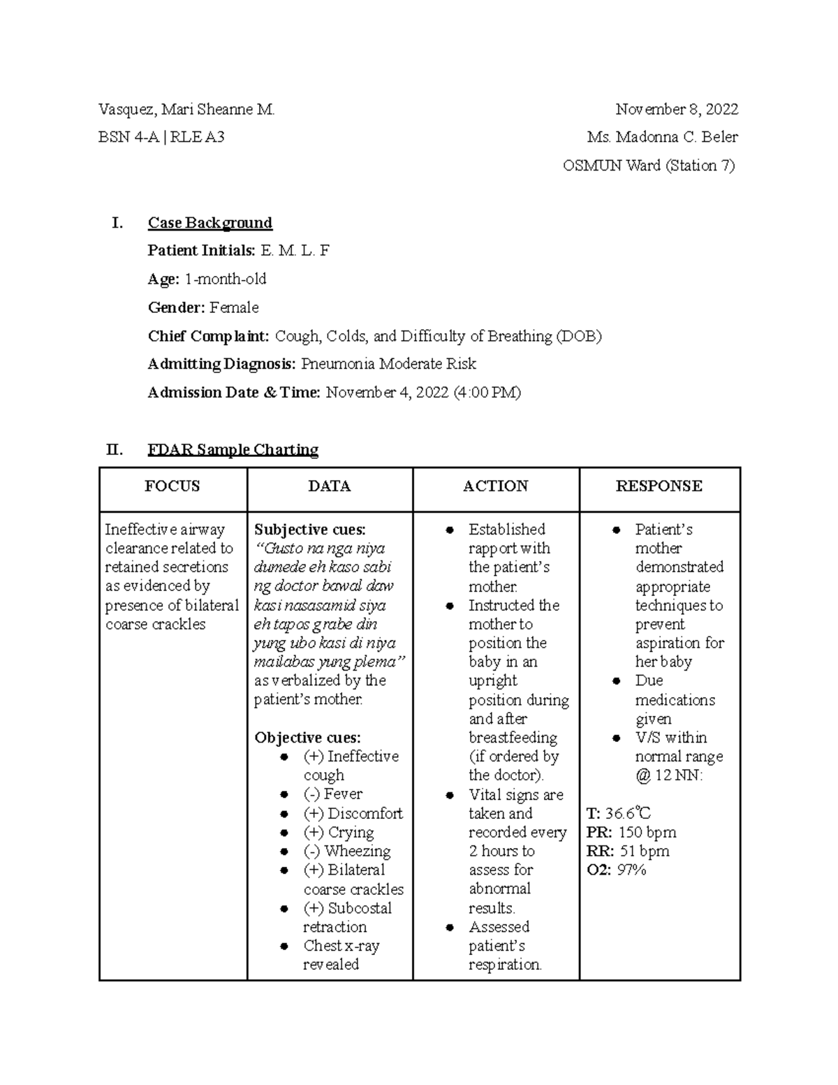 Vasquez RLE A3 FDAR Osmun (Ms. Donna) - Vasquez, Mari Sheanne M ...