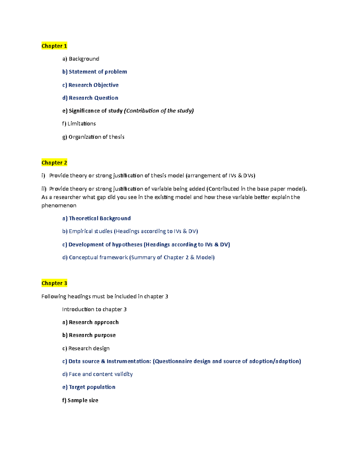 Thesis Headings - Chapter 1 a) Background b) Statement of problem c ...
