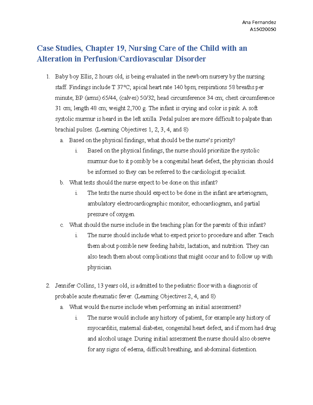 Case study ch. 19 - assignment - Ana Fernandez A Case Studies, Chapter ...