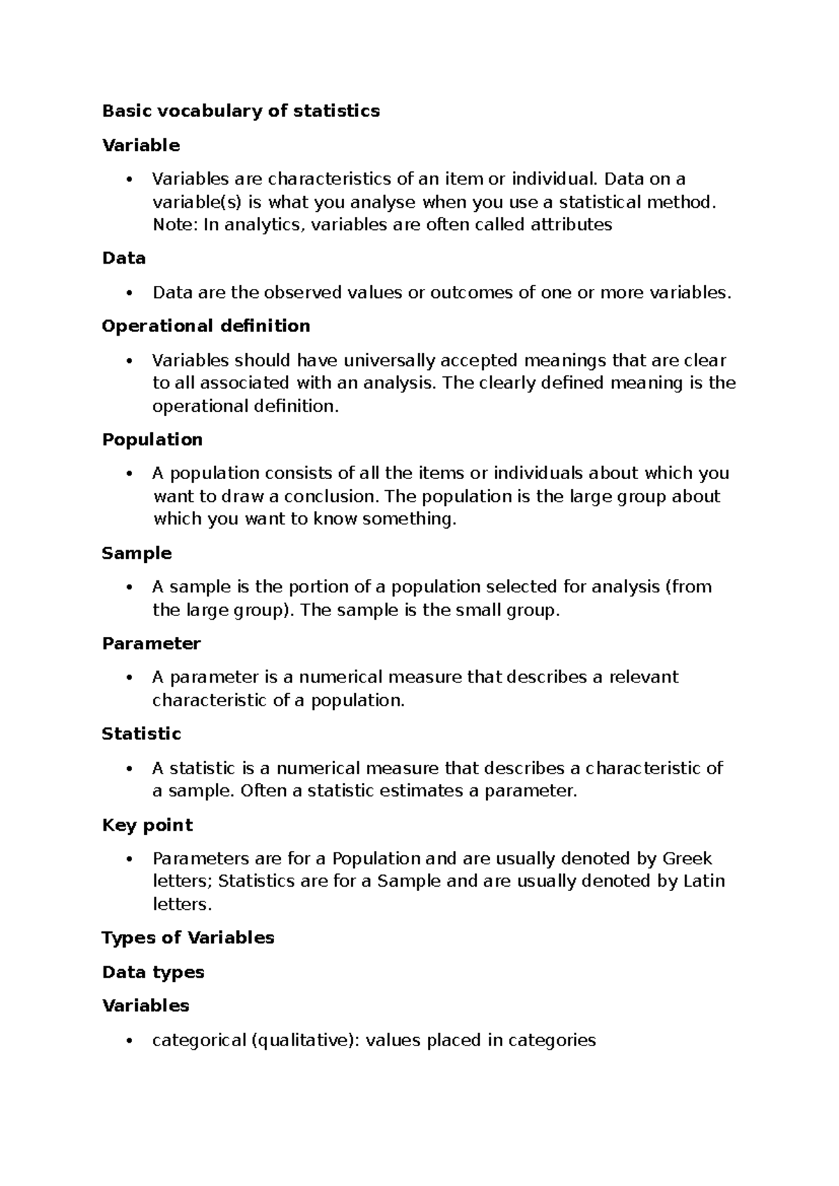 BUSS1020 - W1-3 - Basic vocabulary of statistics Variable Variables are ...