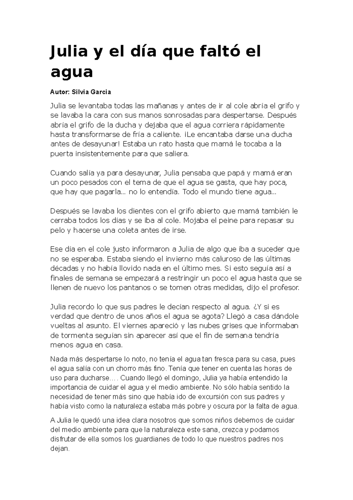Julia y el día que desapareció el agua - Julia y el día que faltó el ...