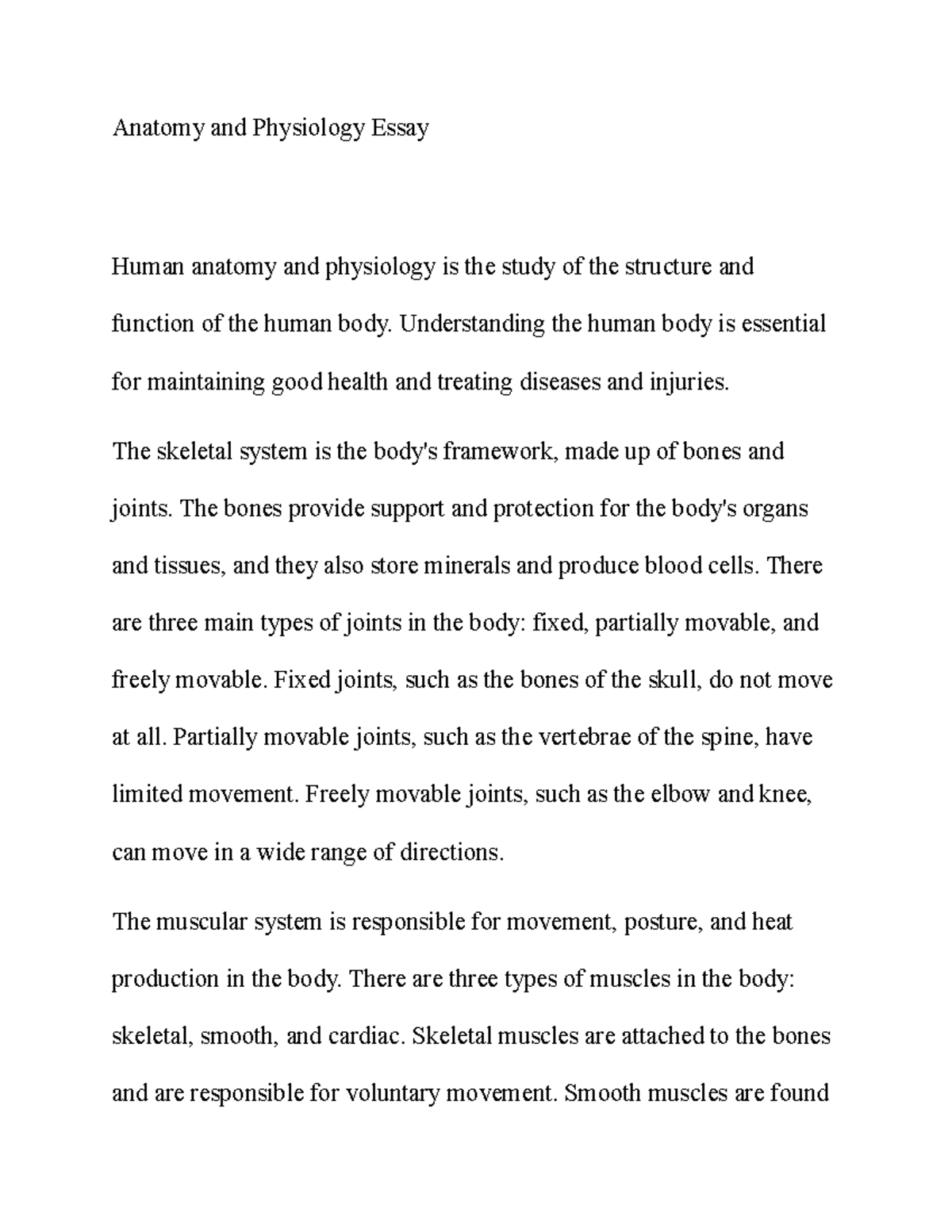 Anatomy and Physiology Essay - Understanding the human body is ...